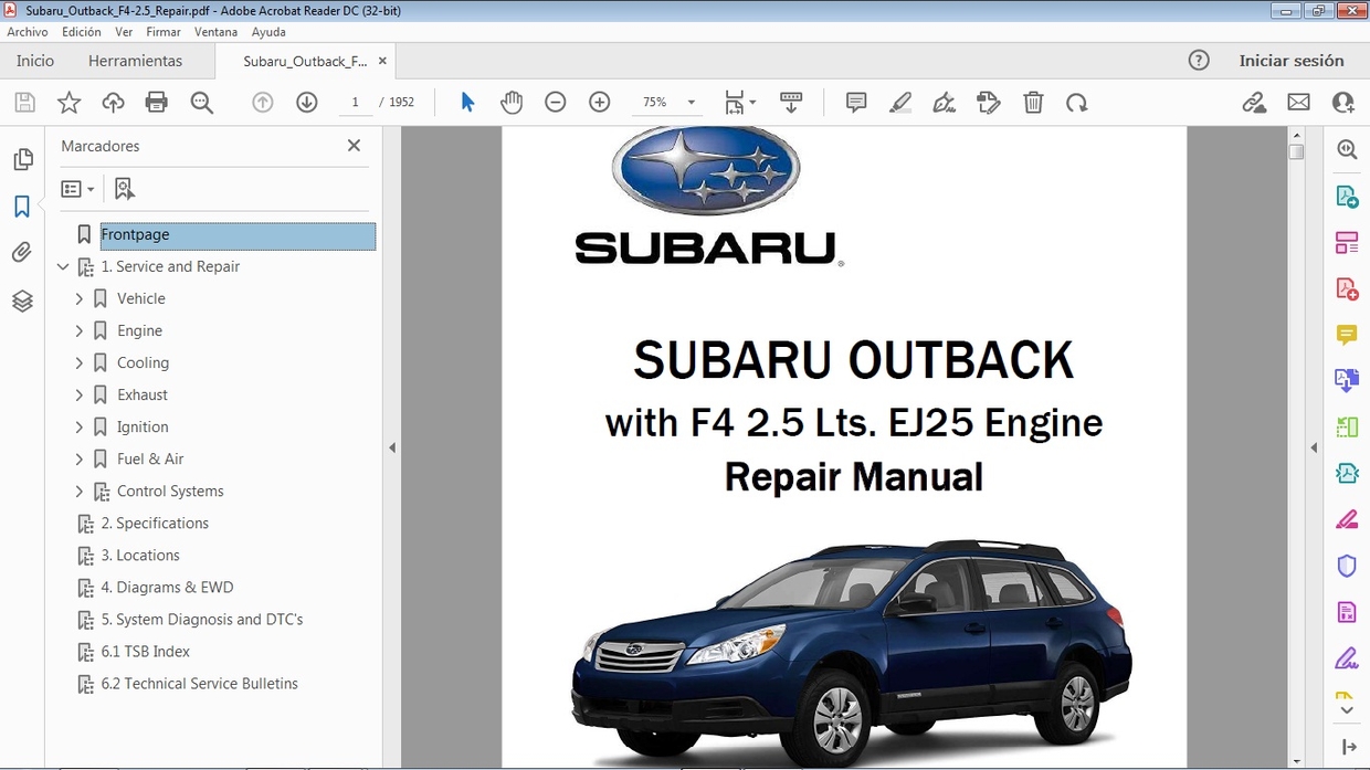 SUBARU OUTBACK 2.5 Workshop Repair - Manual de Taller