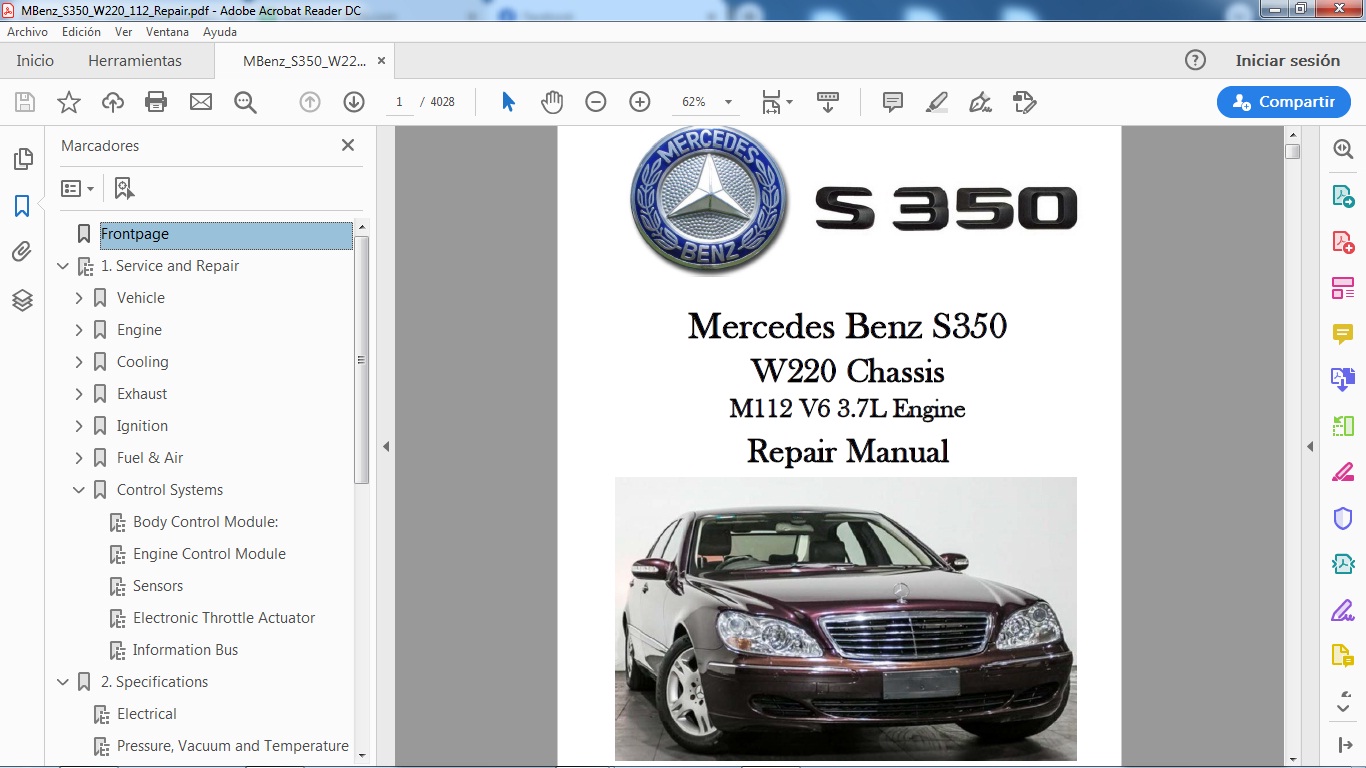 MERCEDES BENZ S350 W220 M112 3.7L Service Repair Manual