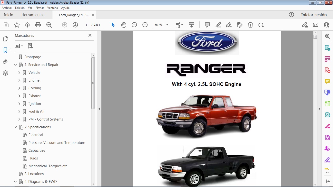 FORD RANGER 1998-2001 2.5L Workshop Service Repair Manual