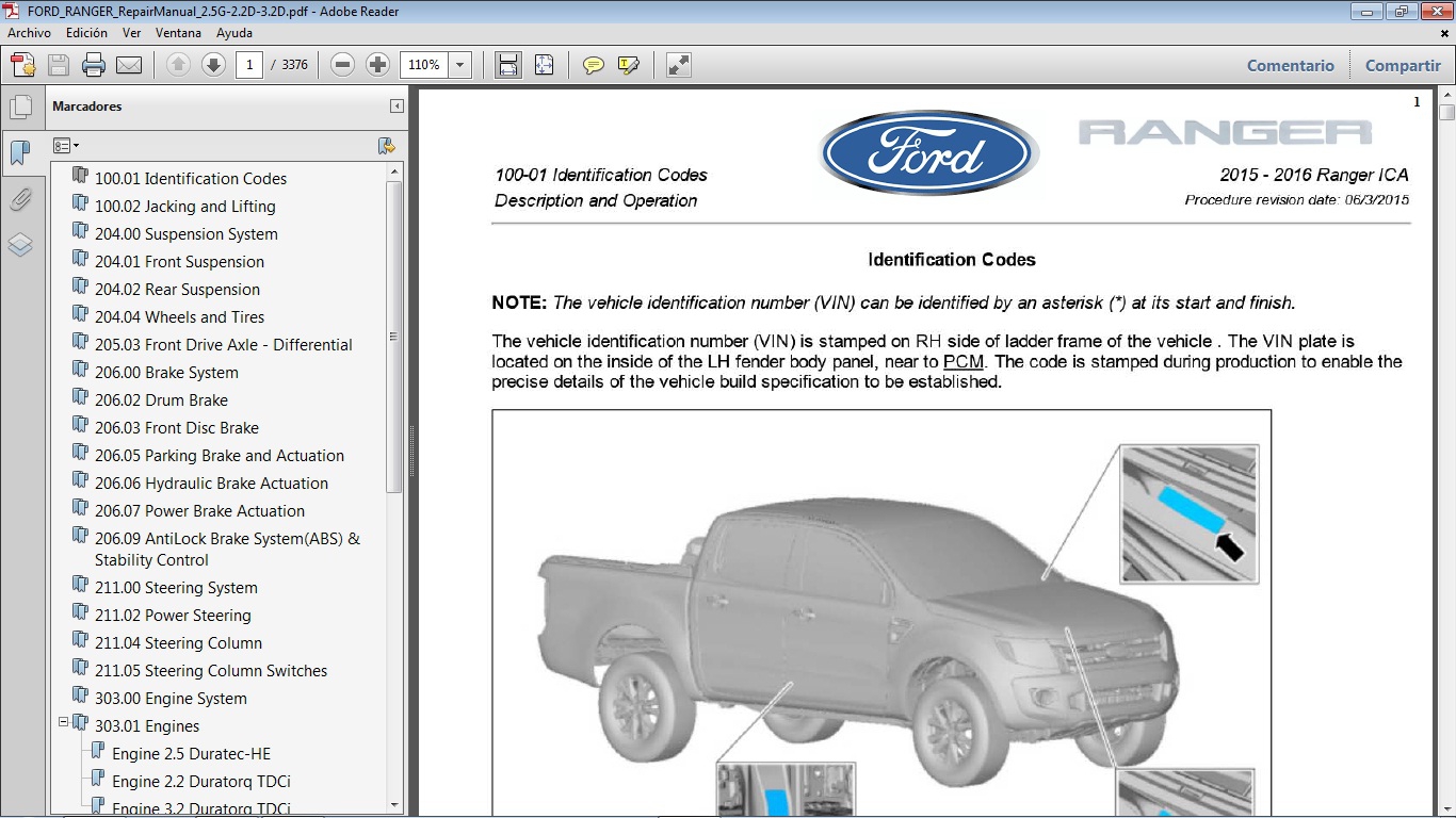 FORD RANGER 2.5 2.2D 3.2D 2015-2016 Service Repair Manual