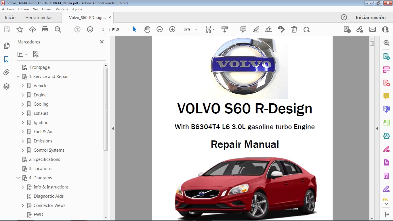 VOLVO S60 R-Design 3.0L B6304T4 Workshop Repair Manual