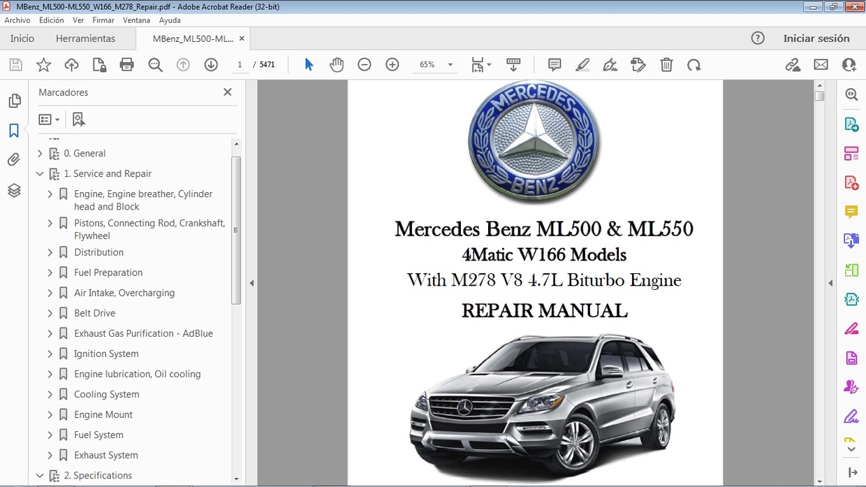 MERCEDES BENZ ML500 ML550 W166 M278 Workshop Repair - Manual de Taller
