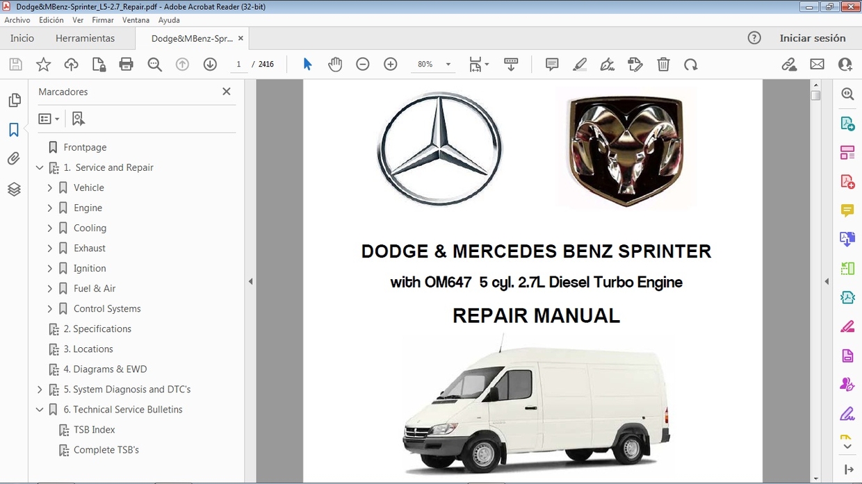 MERCEDES BENZ SPRINTER OM647 2.7L Workshop Repair - Manual de Taller