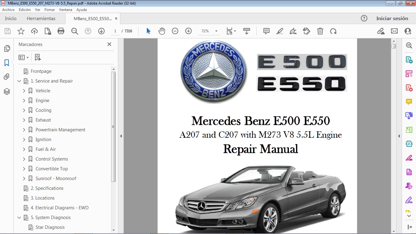 MERCEDES BENZ E500 E550 A207 C207 M273 5.5L Repair Manual