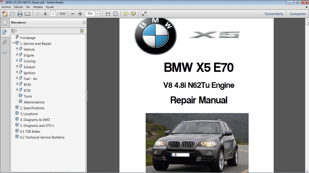 BMW X5 E70 V8 4.8 N62 Turbo Workshop Repair Manual - Manual de Taller