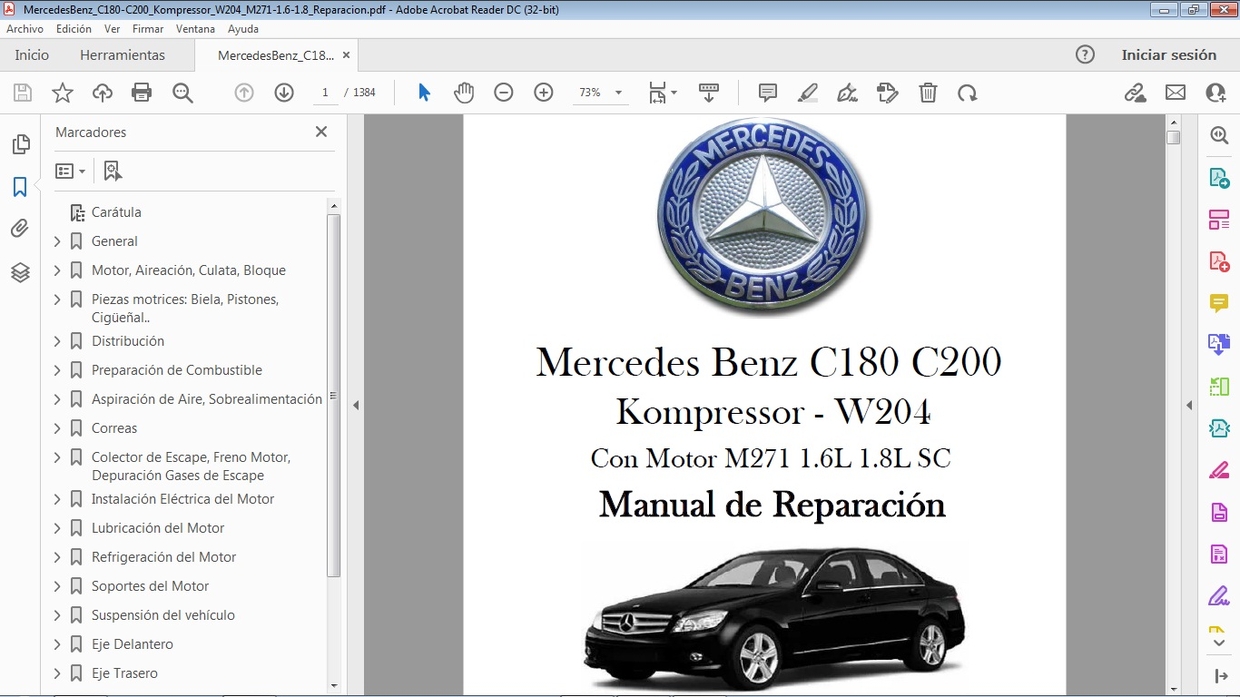 MERCEDES BENZ C180 C200 Kompressor W204 M271 1.6 1.8 SC Manual Taller EN ESPAÑOL