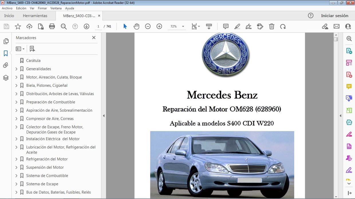 MERCEDES BENZ S400 CDI W220 OM628 Manual del Motor EN ESPAÑOL
