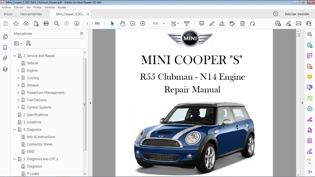 MINI COOPER S R55 Clubman N14 Workshop Repair - Manual de Taller