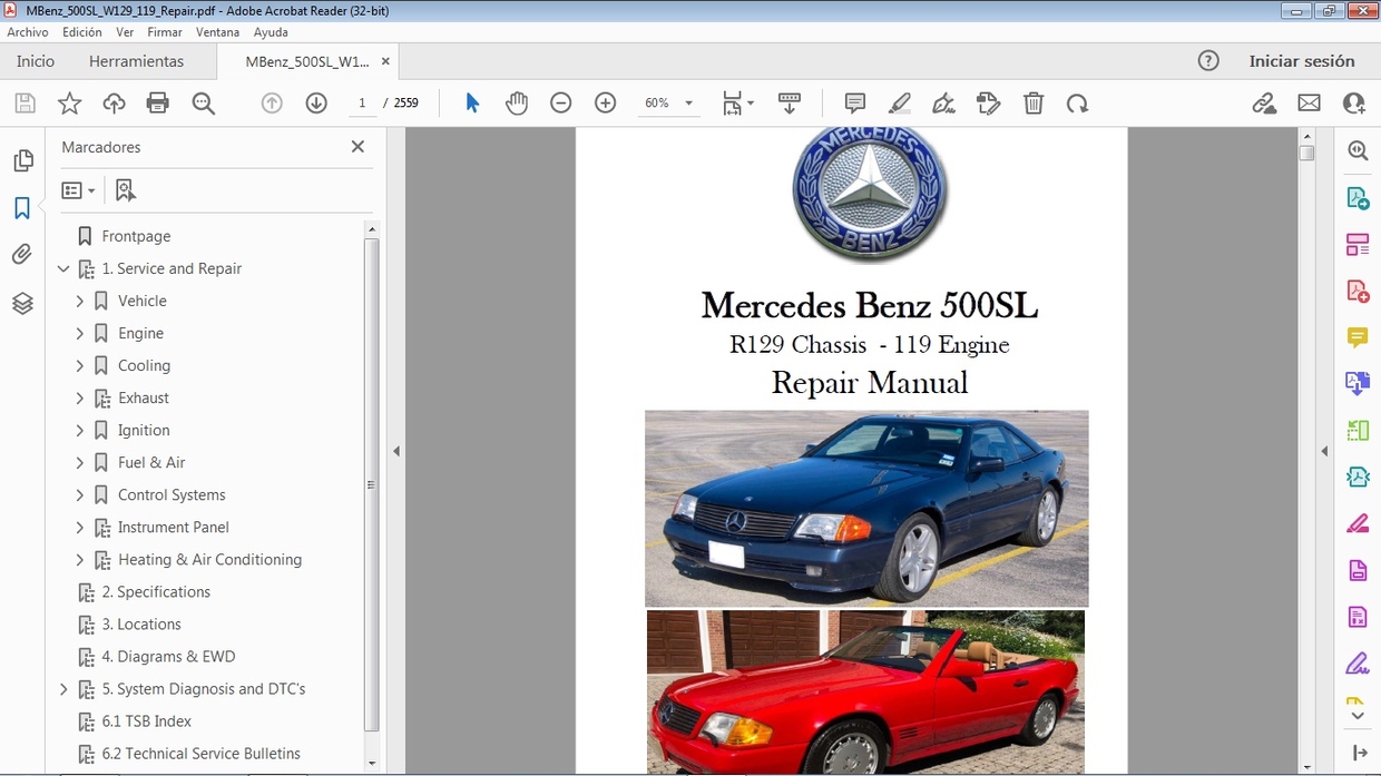 MERCEDES BENZ 500SL R129 M119 Workshop Repair - Manual de Taller