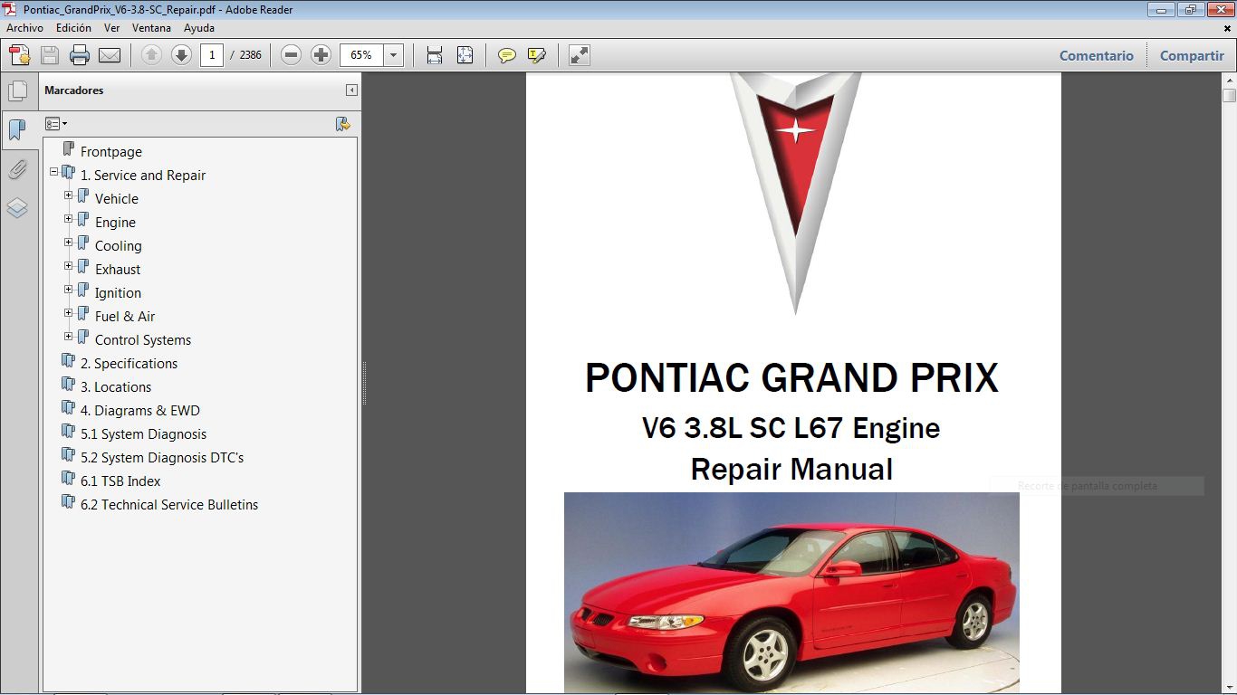 PONTIAC GRAND PRIX V6 3.8L SC L67 Service Repair Manual