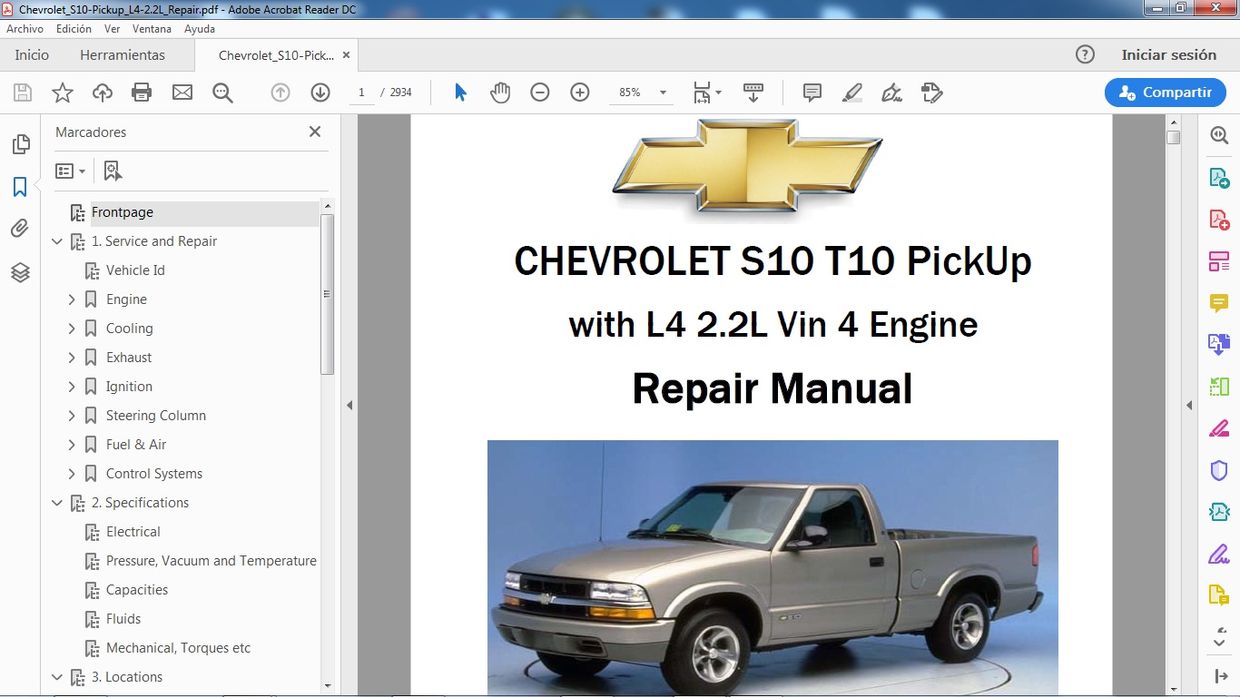 CHEVROLET S10 T10 Pickup 2.2L Service Repair Manual
