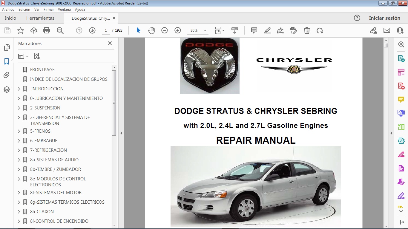 DODGE STRATUS & CHRYSLER SEBRING 2.0L 2.4L 2.7L Manual Taller
