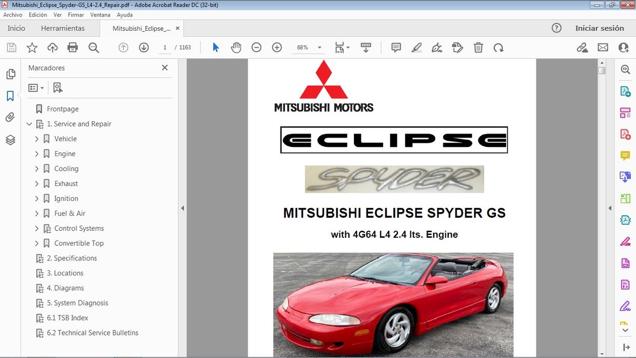 MITSUBISHI ECLIPSE SPYDER GS 2.4 4G64 Workshop Repair Manual