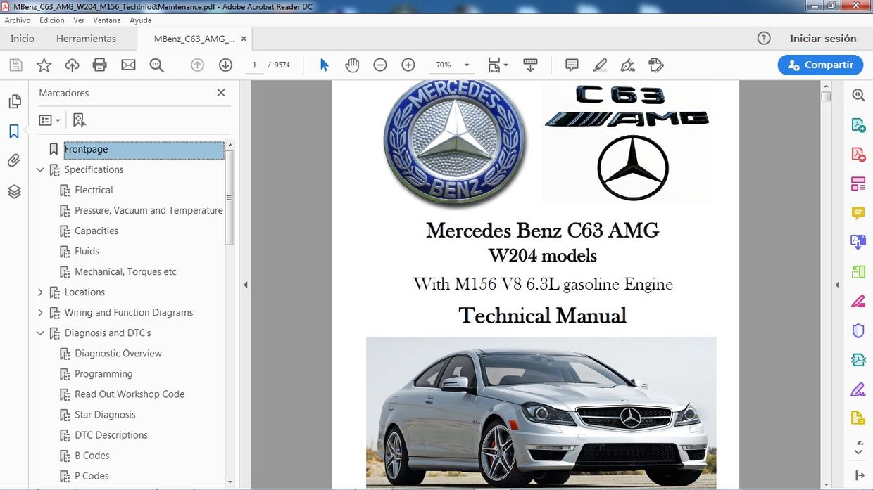 MERCEDES BENZ C63 AMG W204 M156 Maintenance & Technical Manual