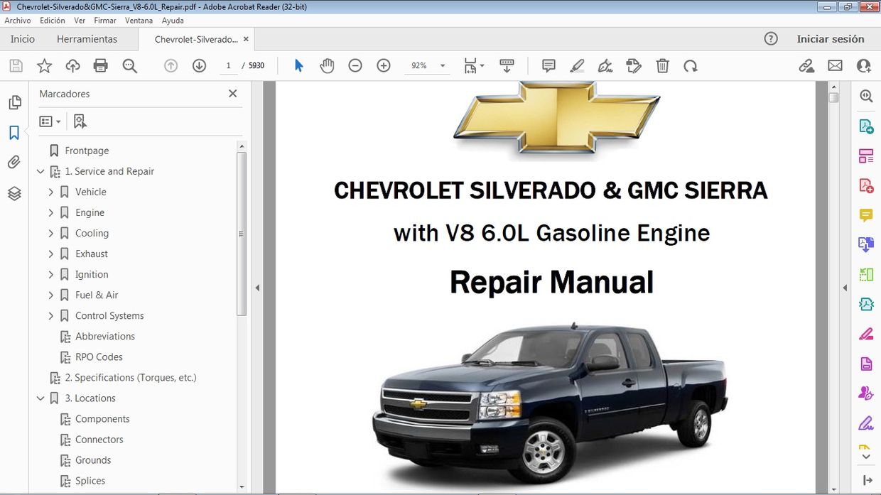 CHEVROLET SILVERADO & GMC SIERRA V8 6.0L Workshop Repair - Manual de Taller