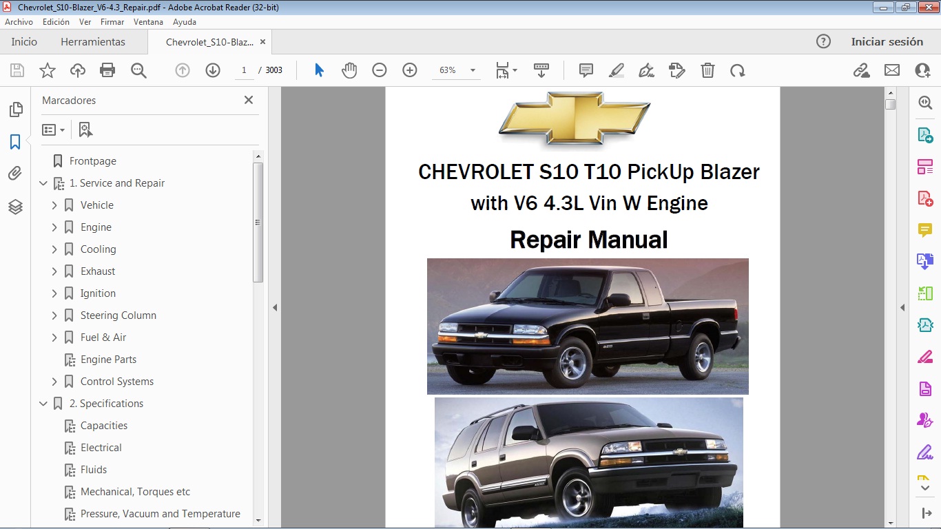 CHEVROLET S10 T10 Pickup Blazer 4.3 Service Repair Manual