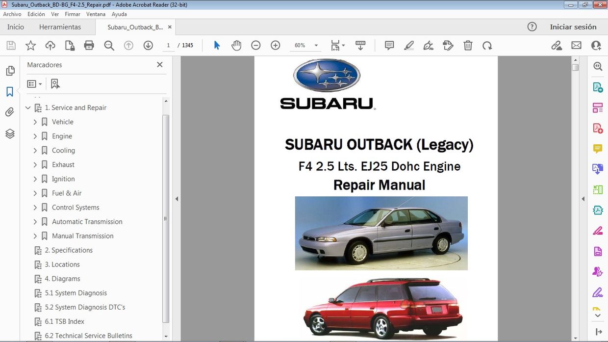 SUBARU OUTBACK (Legacy) BD BG 2.5L DOHC Repair Manual