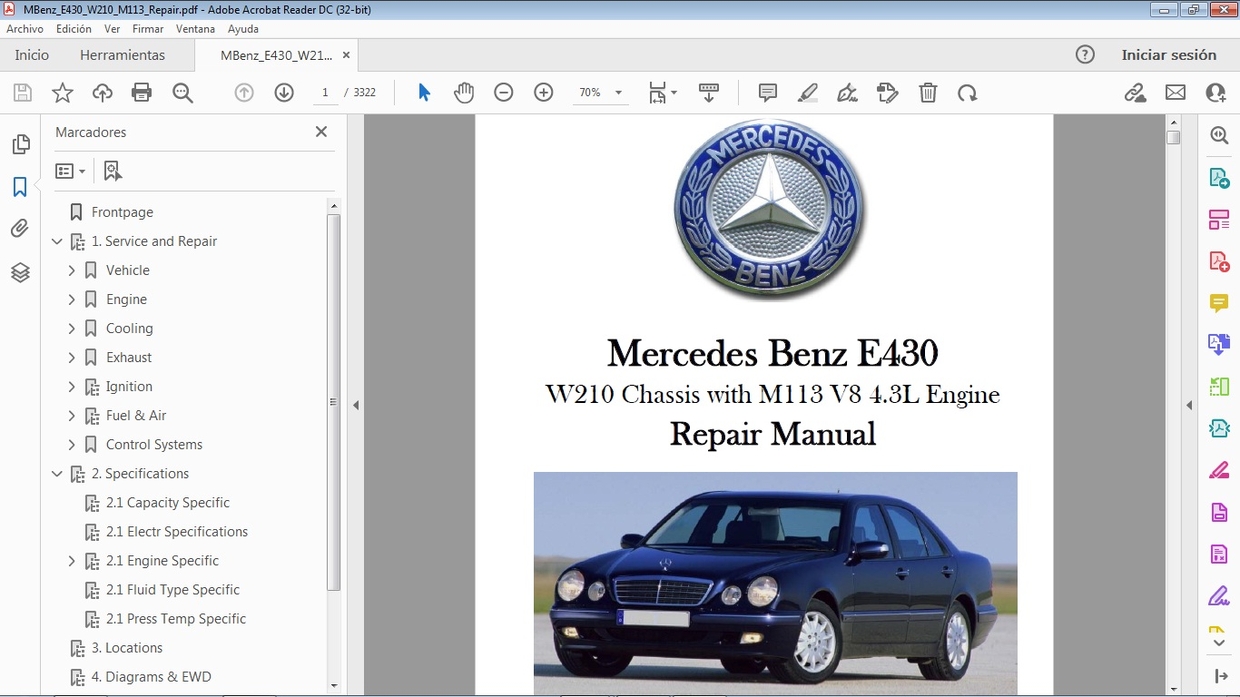 MERCEDES BENZ E430 W210 M113 Workshop Repair - Manual de Taller
