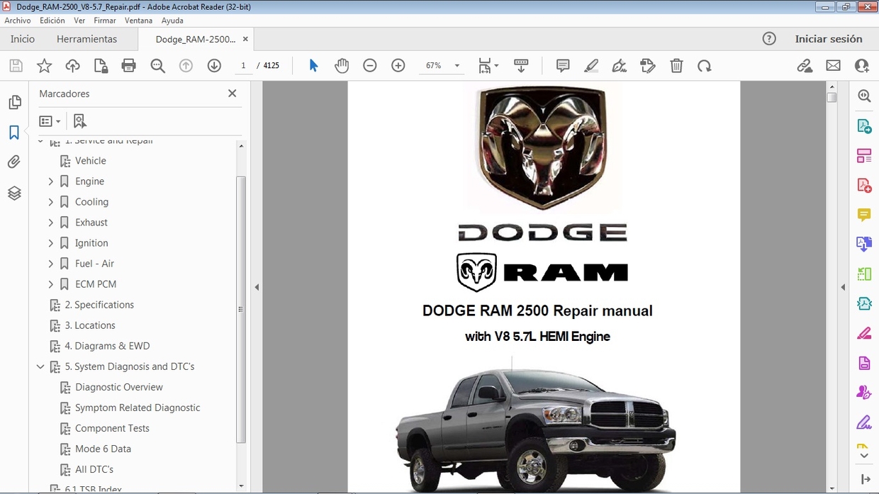 DODGE RAM 2500 V8 5.7 Hemi Workshop Repair - Manual de