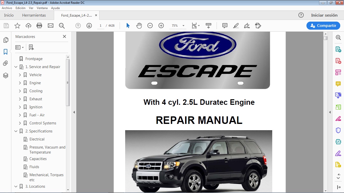 FORD ESCAPE 2008-2012 2.5L Workshop Service Repair Manual