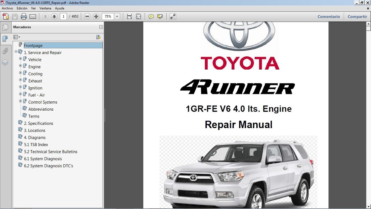 TOYOTA 4RUNNER 1GR 4.0L Workshop Repair - Manual de Taller