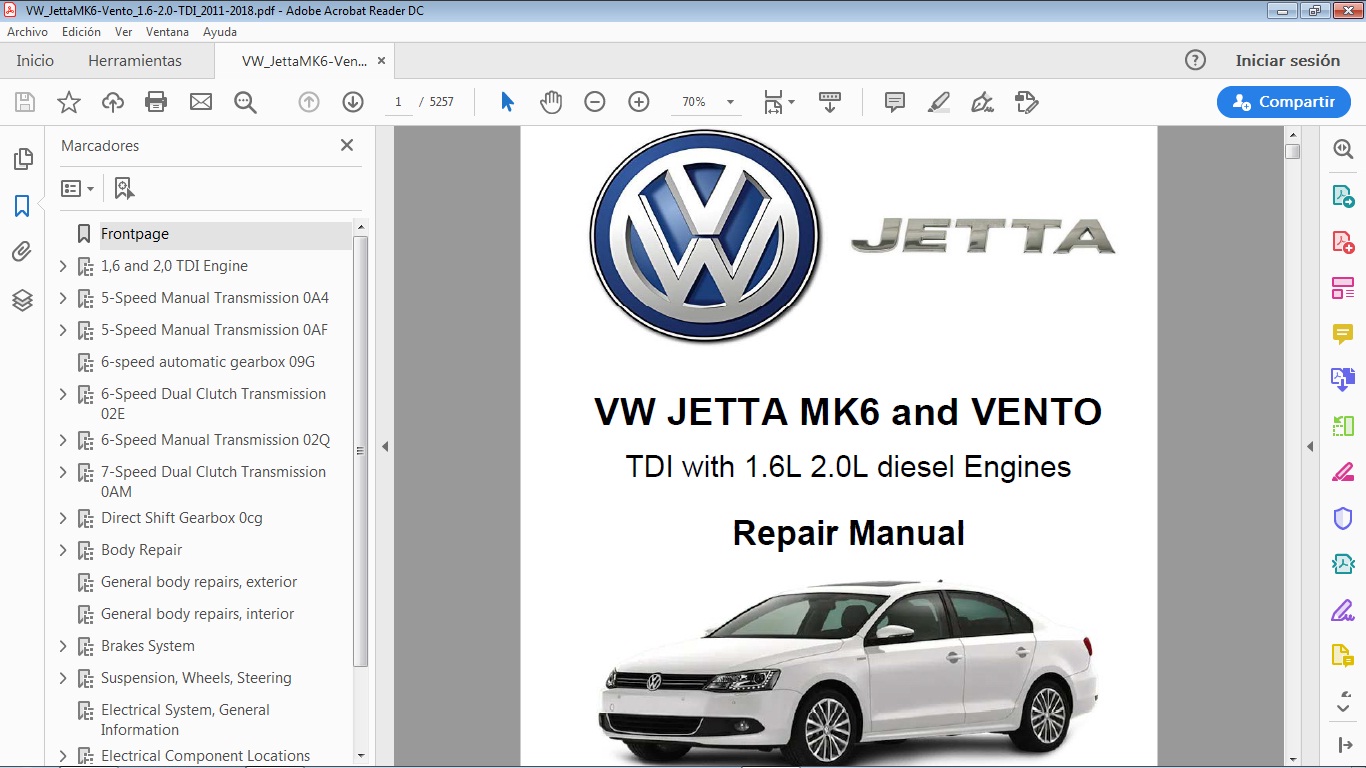 VW JETTA MK6 VENTO 1.6L 2.0L TDI Workshop Repair Manual