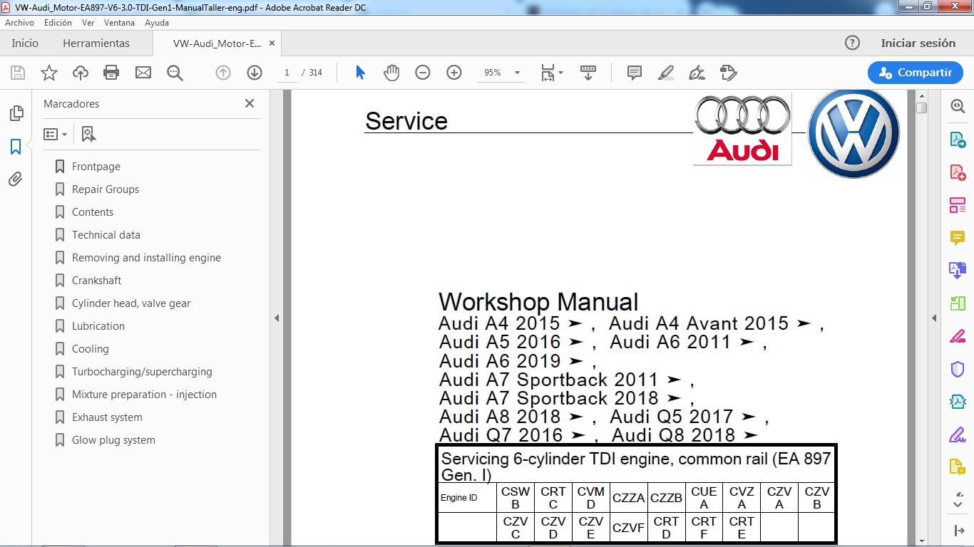 VW-Audi Motor EA897 V6 3.0L TDI Gen.1 Engine Service Manual
