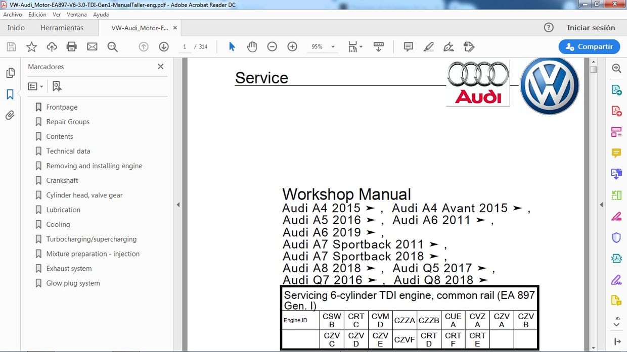VW-Audi Motor EA897 V6 3.0L TDI Gen.1 Engine Service Manual