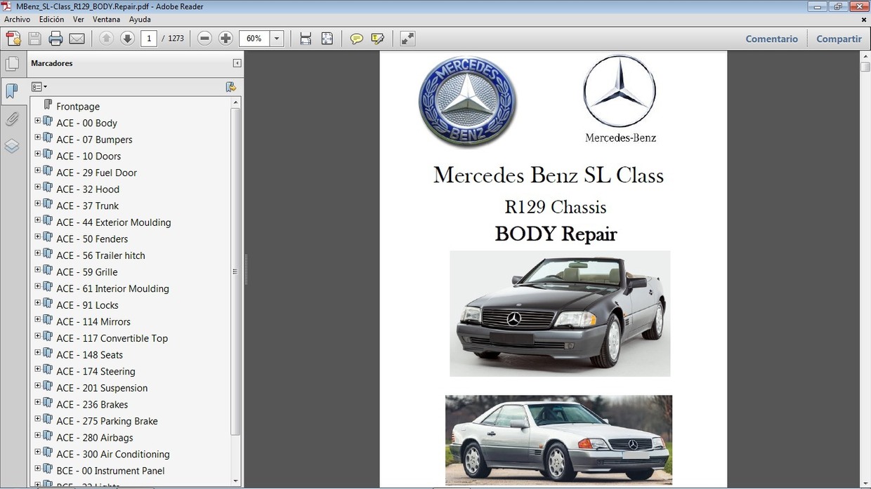 MERCEDES BENZ SL Class R129 Body Workshop Repair - Manual de Carrocería