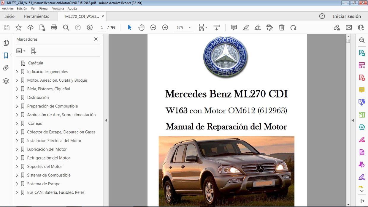 MERCEDES BENZ ML270 CDI W163 OM612 Manual de Motor EN ESPAÑOL