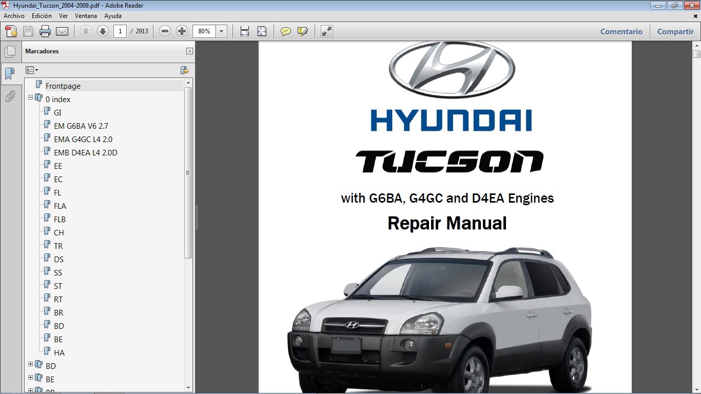 HYUNDAI TUCSON G4GC 2.0, G6BA 2.7, D4EA 2.0D Repair Manual