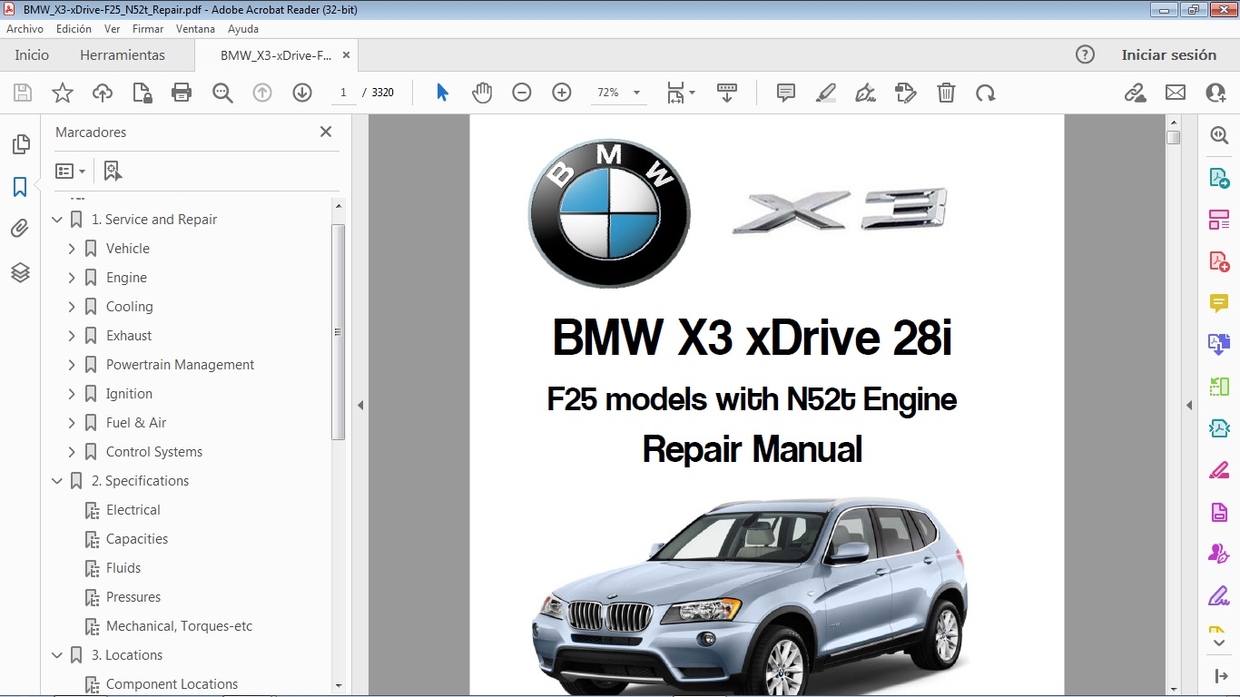 BMW X3 xDrive 28i F25 N52t Workshop Repair - Manual de Taller