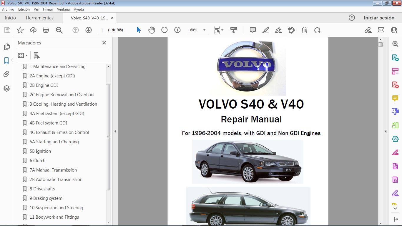 VOLVO S40 V40 1996-2004 Workshop Service Repair Manual