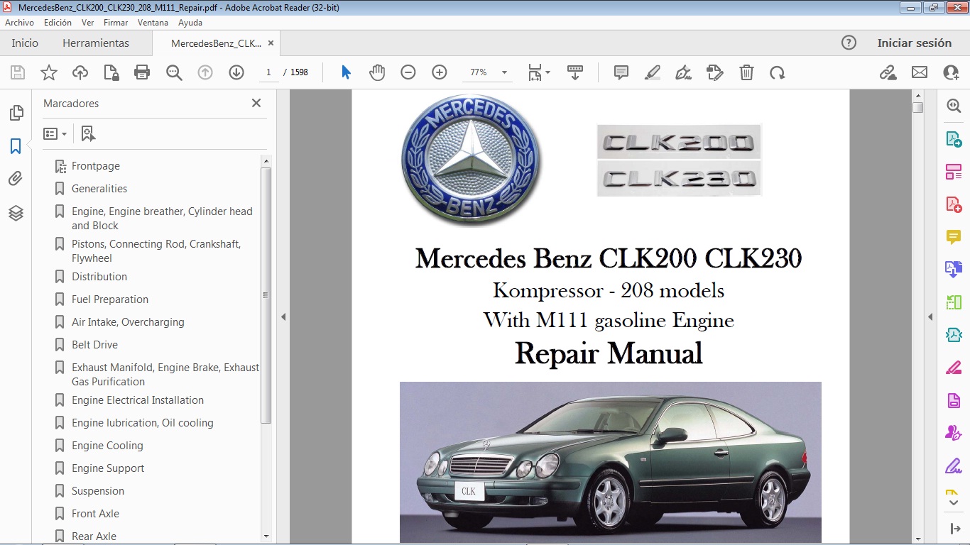 MERCEDES BENZ CLK200 CLK230 C208 A208 M111 Repair Manual