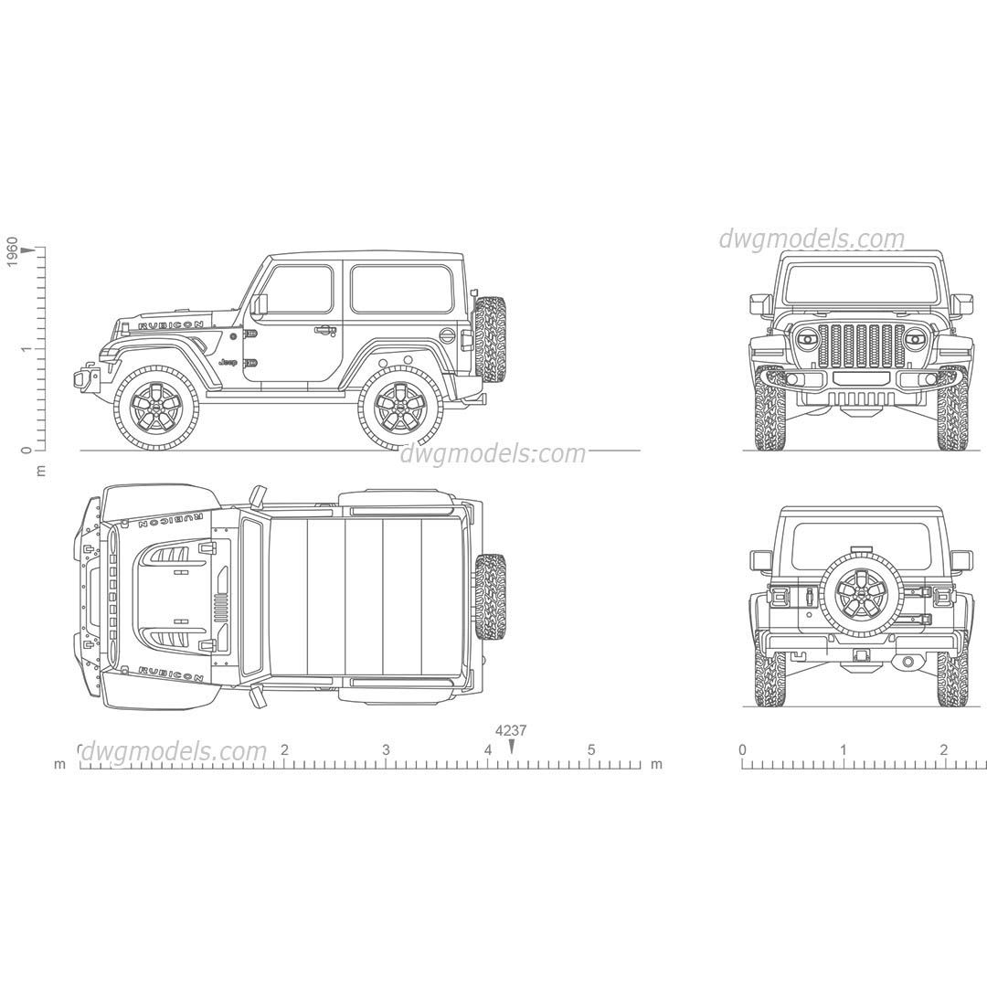 Jeep Wrangler Rubicon Soft Top - drawing for 3D modeling