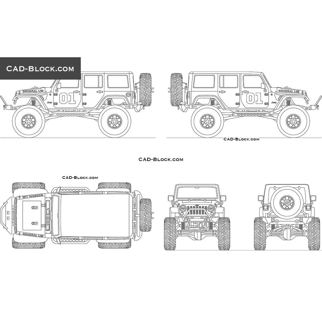 Jeep Wrangler General Lee - Vector car drawings