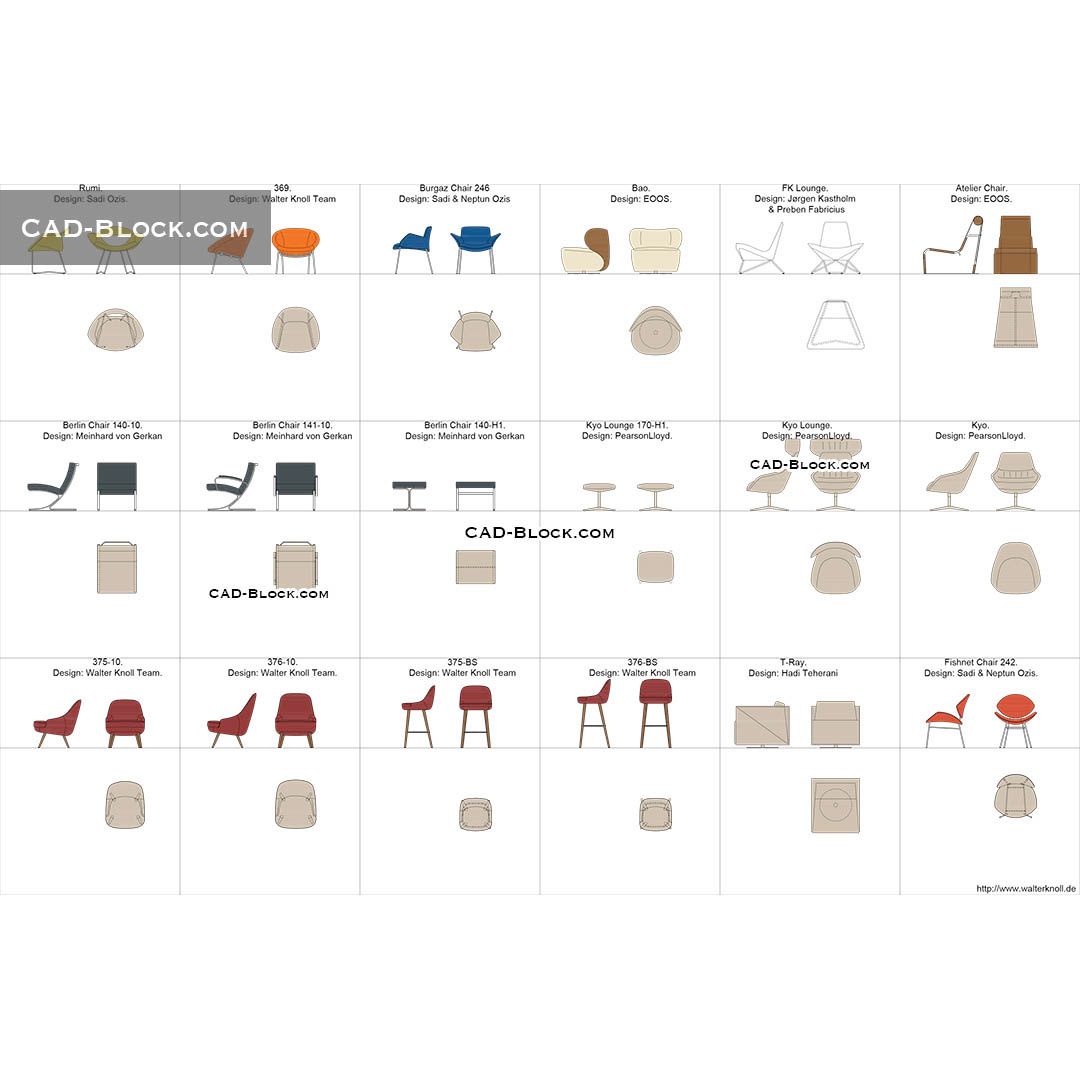 Designer Chairs - CAD Blocks, AutoCAD, DWG
