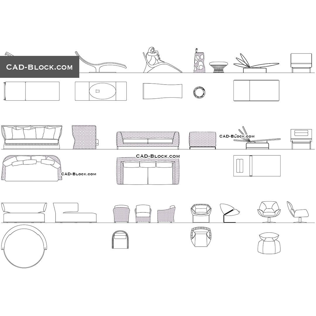 Outdoor Lounge Furniture - CAD Blocks, AutoCAD, DWG