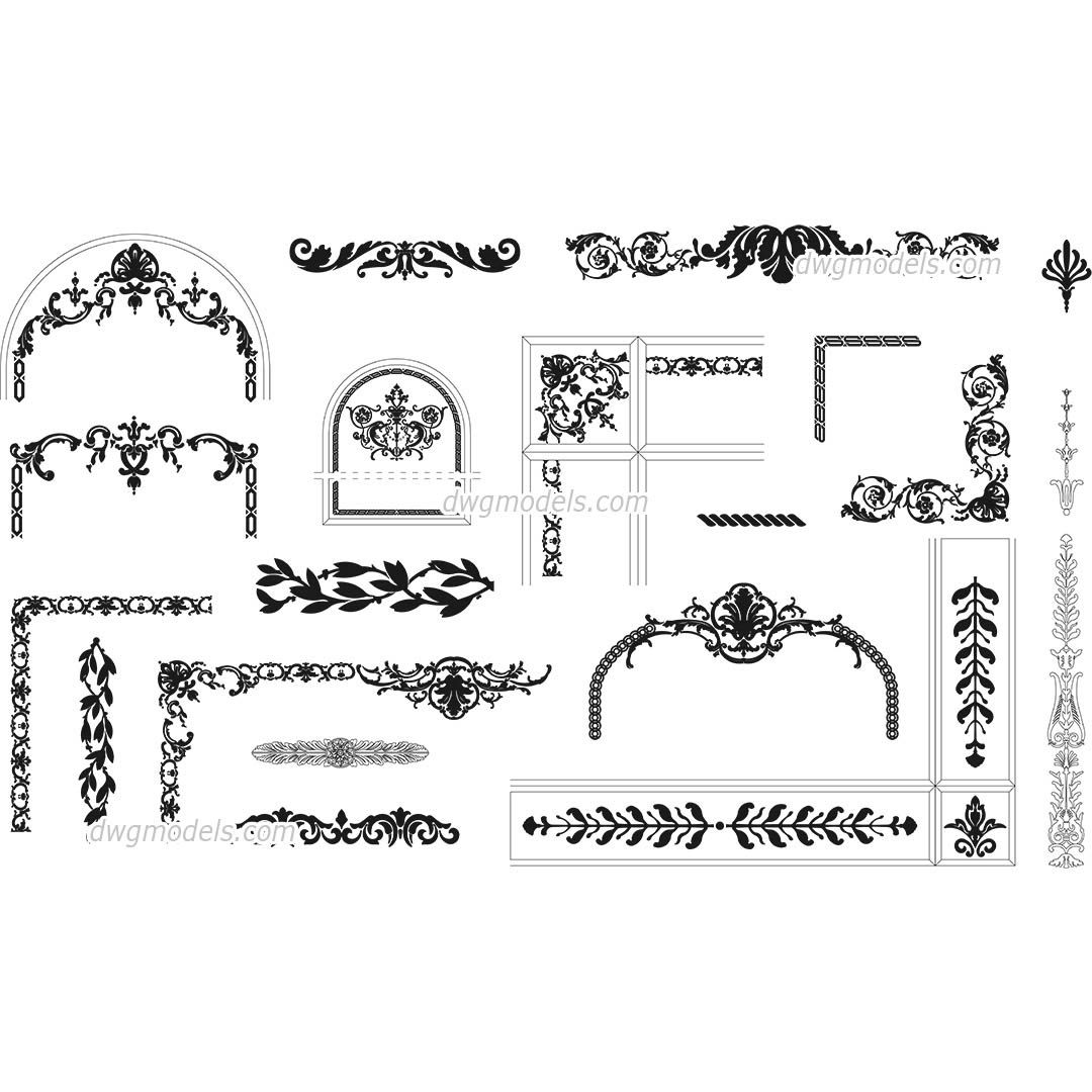 Floral and geometric patterns - DWG File (AutoCAD)