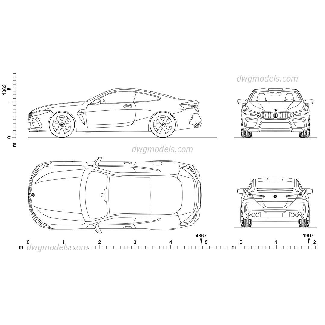 BMW M8 (2019) - drawing for 3D modeling