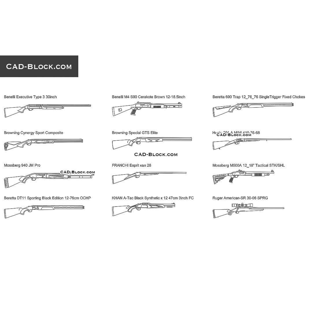 Hunting Rifles - CAD Blocks, AutoCAD, DWG