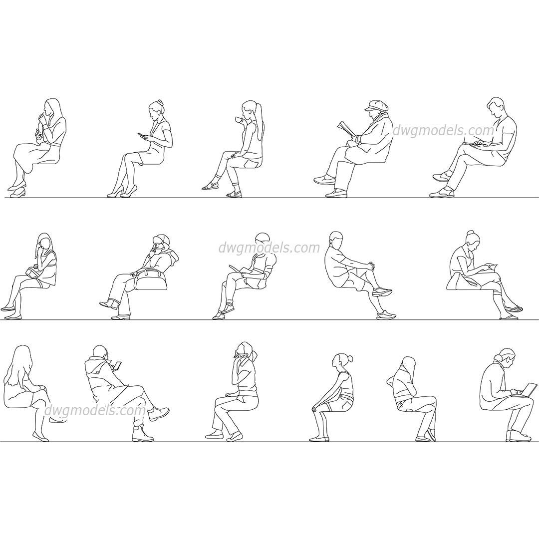 Men, Women Sitting - DWG File (AutoCAD)