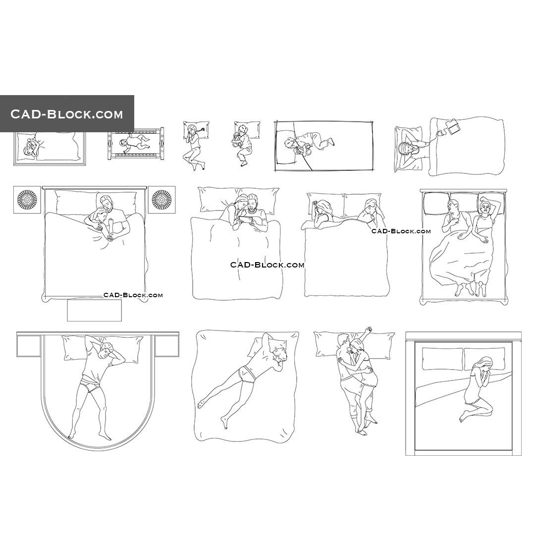 People in Bed - CAD Blocks, AutoCAD, DWG