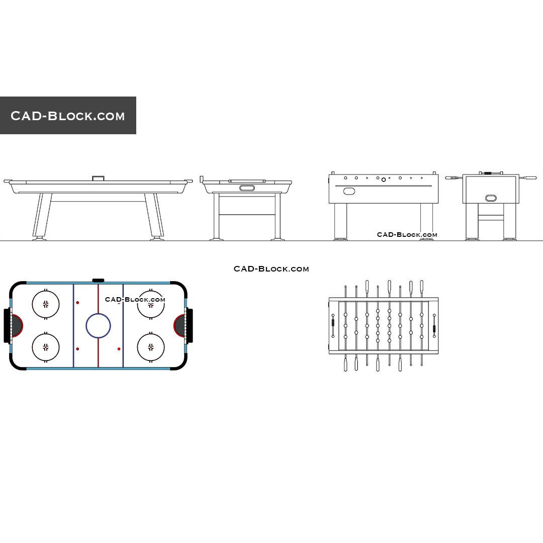 Table football & Air hockey - CAD Blocks, AutoCAD, DWG