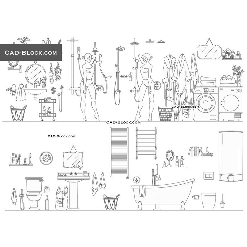 Cad Blocks Bath Bathroom CAD File Set 001 | Architectural Autocad