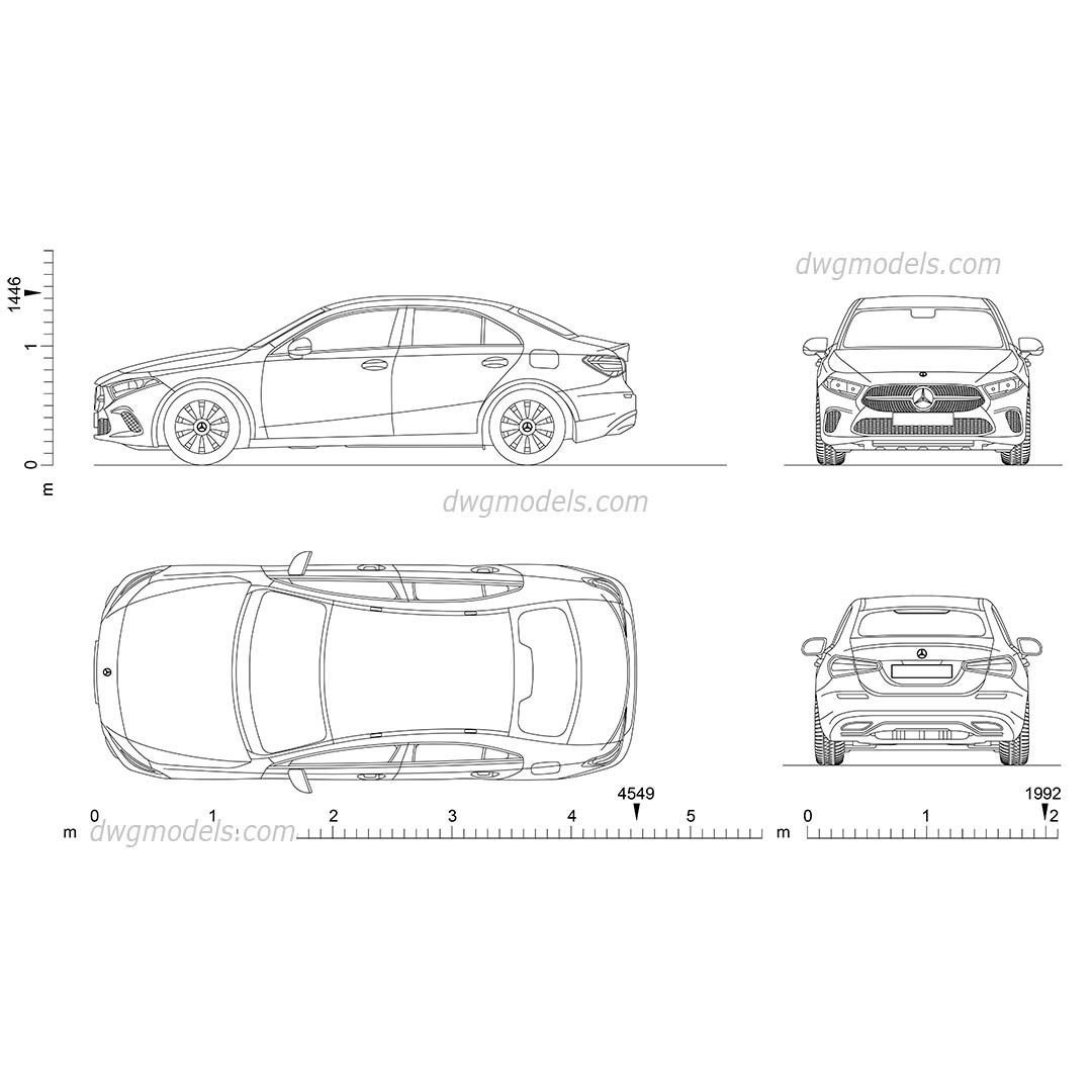 Mercedes-Benz A-Class Sedan - drawing for 3D modeling