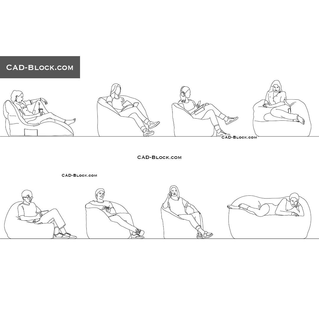 People Sitting on Beanbag Chairs - CAD Blocks, AutoCAD, DWG