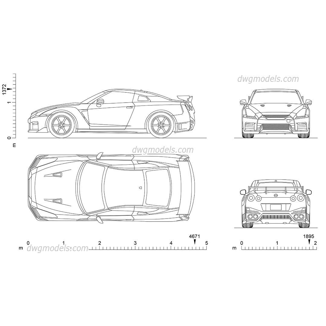 Nissan GT-R - drawing for 3D modeling