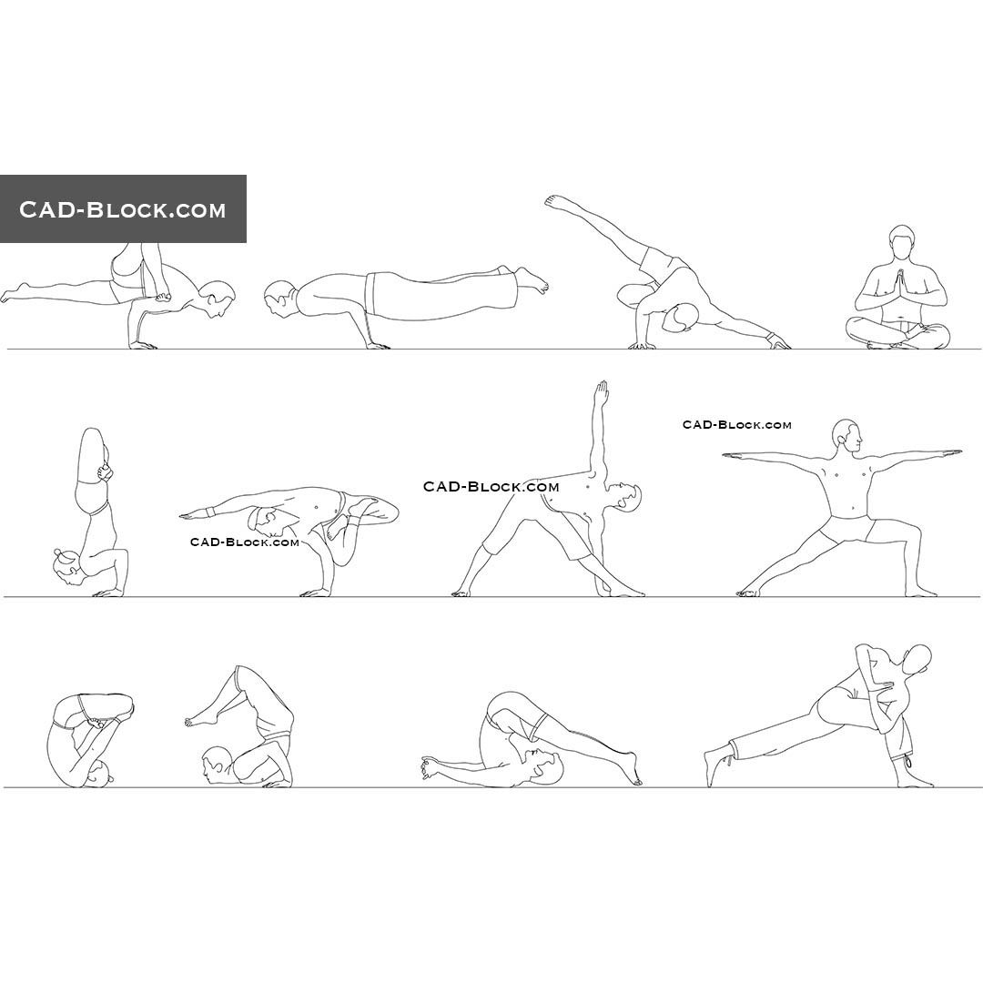 Yoga Men - CAD Blocks, AutoCAD, DWG
