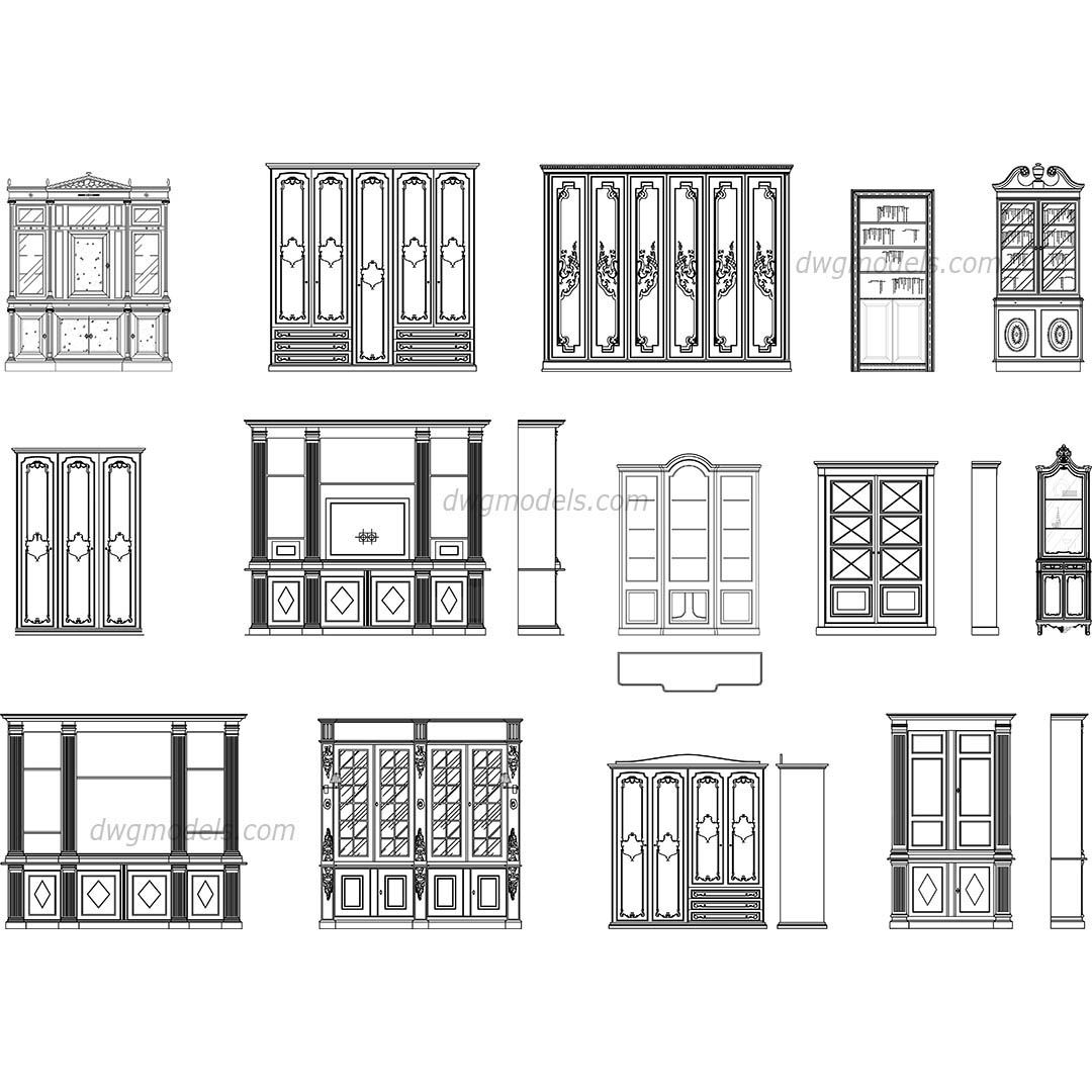Bookcases elevation, front - DWG File (AutoCAD)
